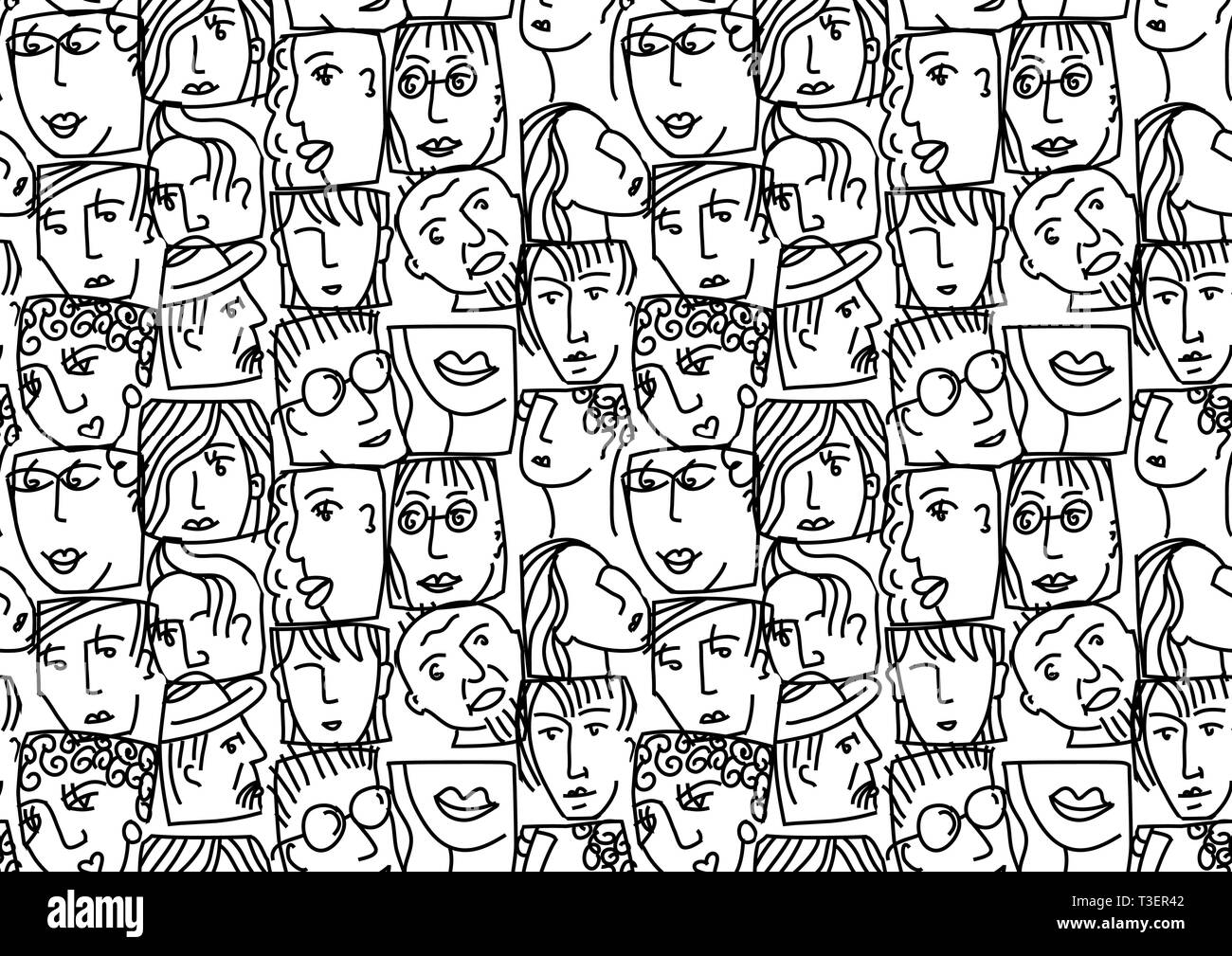 People abstract faces avatars characters black and white seamless ...