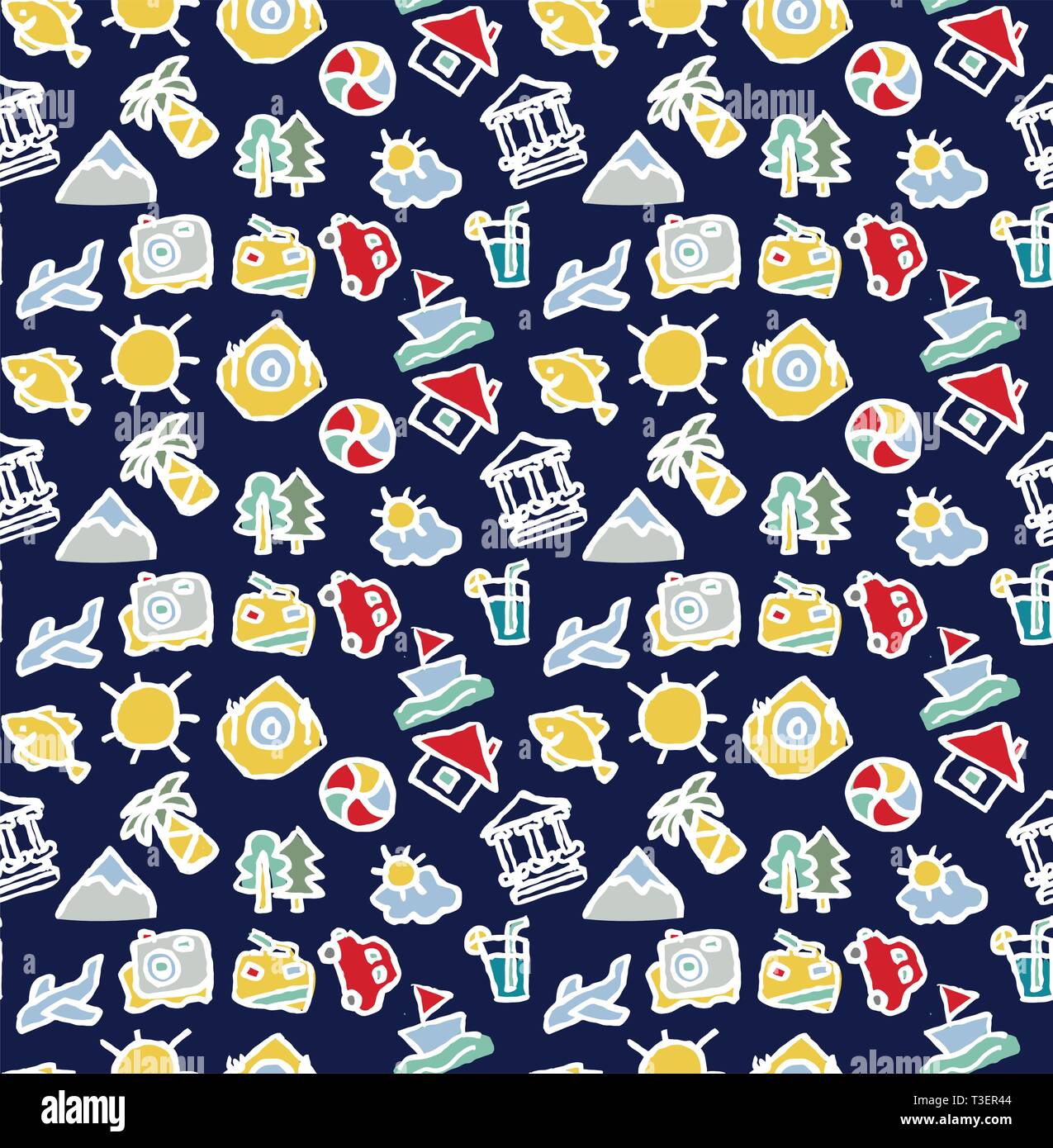 Travel journey tour trip voyage sea rest dark seamless pattern. Color ...