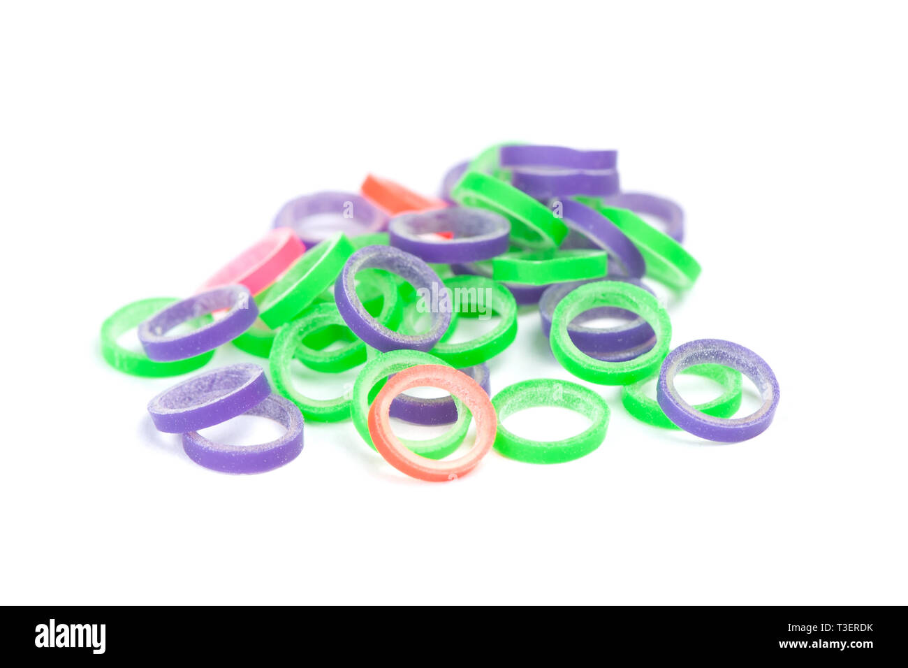 Latex rings for orthodontic braces. Closeup view of heap orthodontic ...