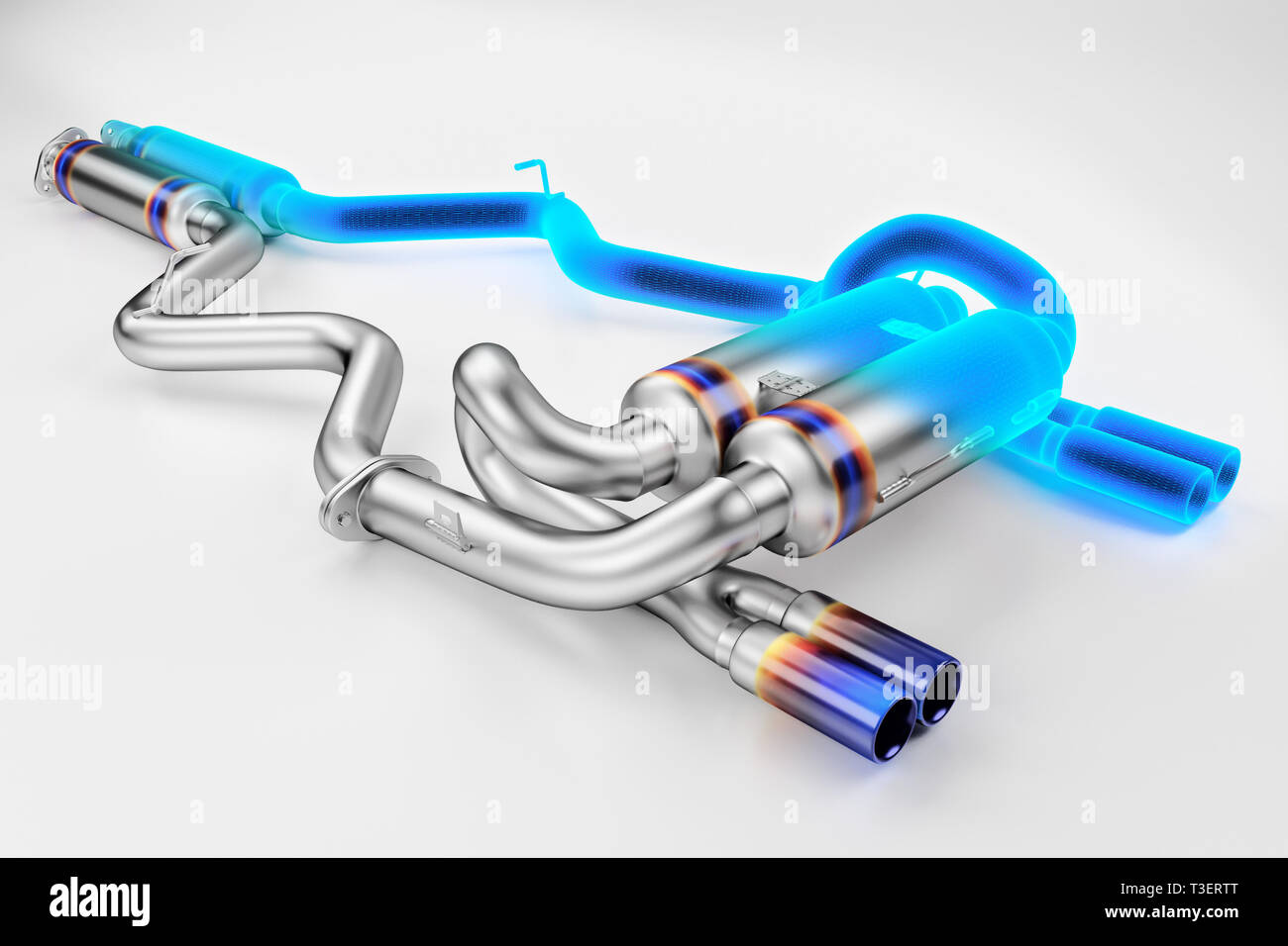 Tuning exhaust system for a sports car. Car muffler, exhaust silencer ...