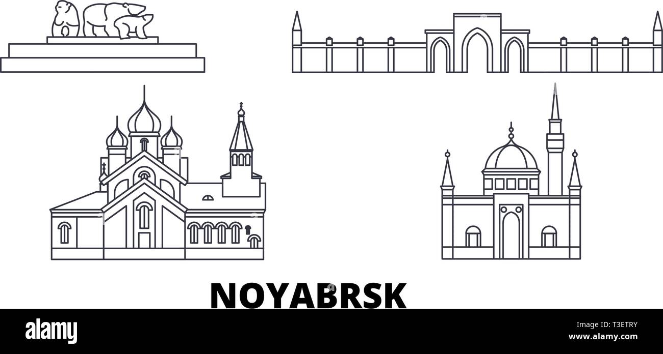 Russia, Noyabrsk line travel skyline set. Russia, Noyabrsk outline city ...