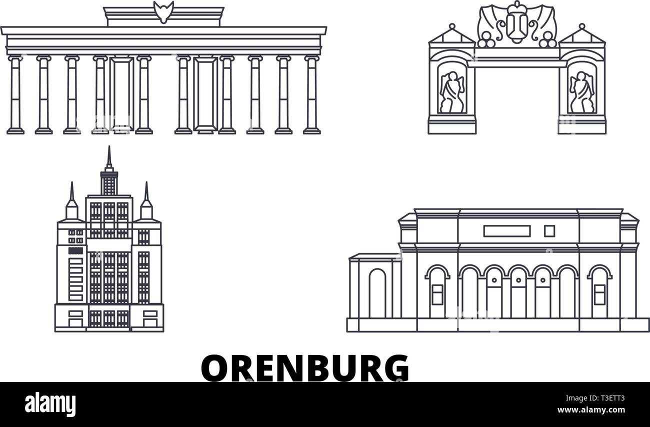 Russia, Orenburg line travel skyline set. Russia, Orenburg outline city ...