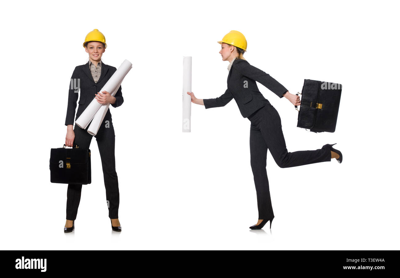 Woman engineer with draft papers Stock Photo - Alamy