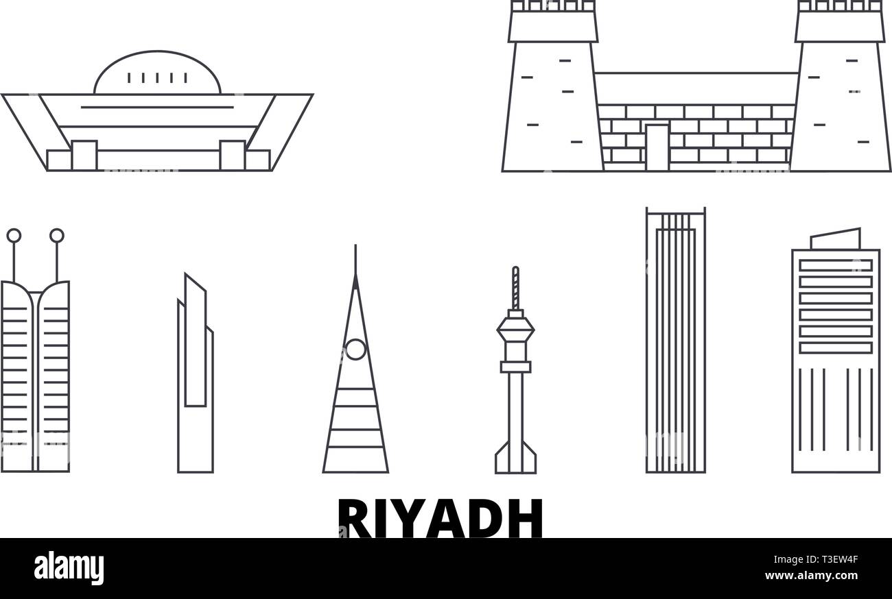 Saudi Arabia, Riyadh line travel skyline set. Saudi Arabia, Riyadh ...