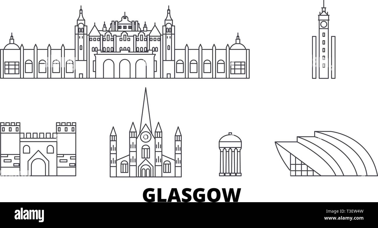 Scotland, Glasgow City line travel skyline set. Scotland, Glasgow City ...