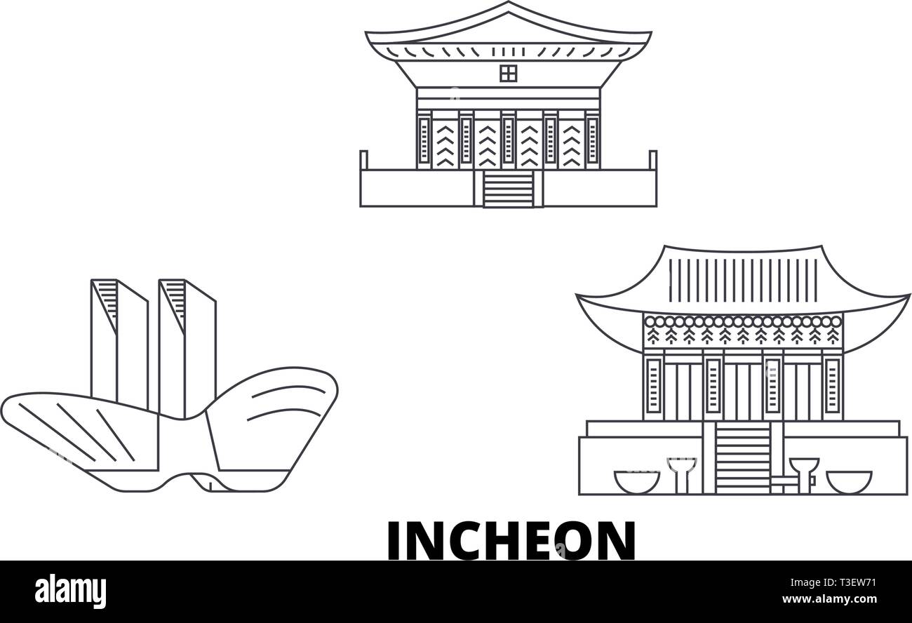 South Korea, Incheon line travel skyline set. South Korea, Incheon ...