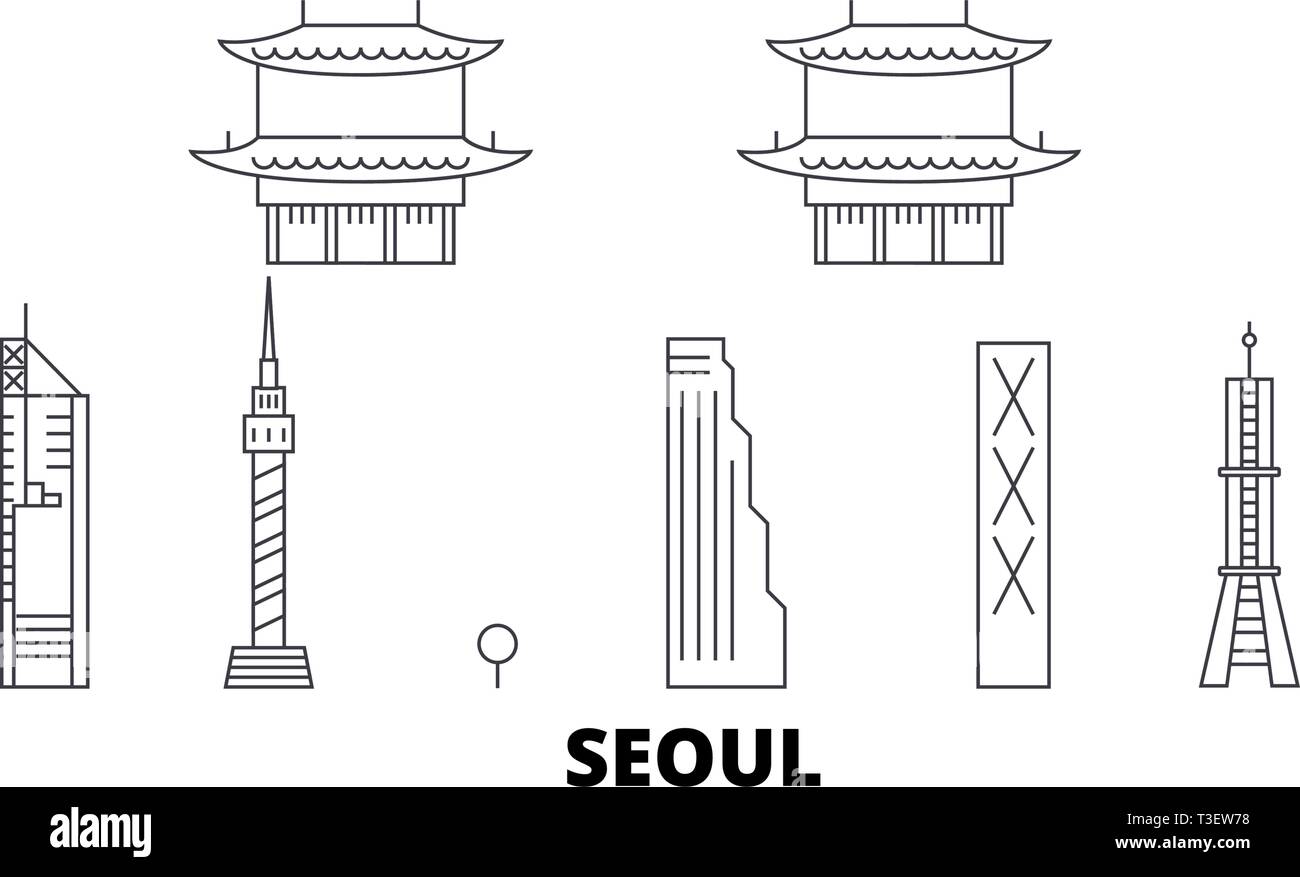 South Korea, Seoul line travel skyline set. South Korea, Seoul outline ...