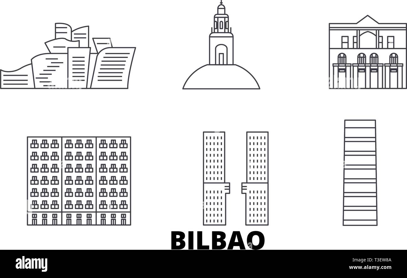 Spain, Bilbao line travel skyline set. Spain, Bilbao outline city ...