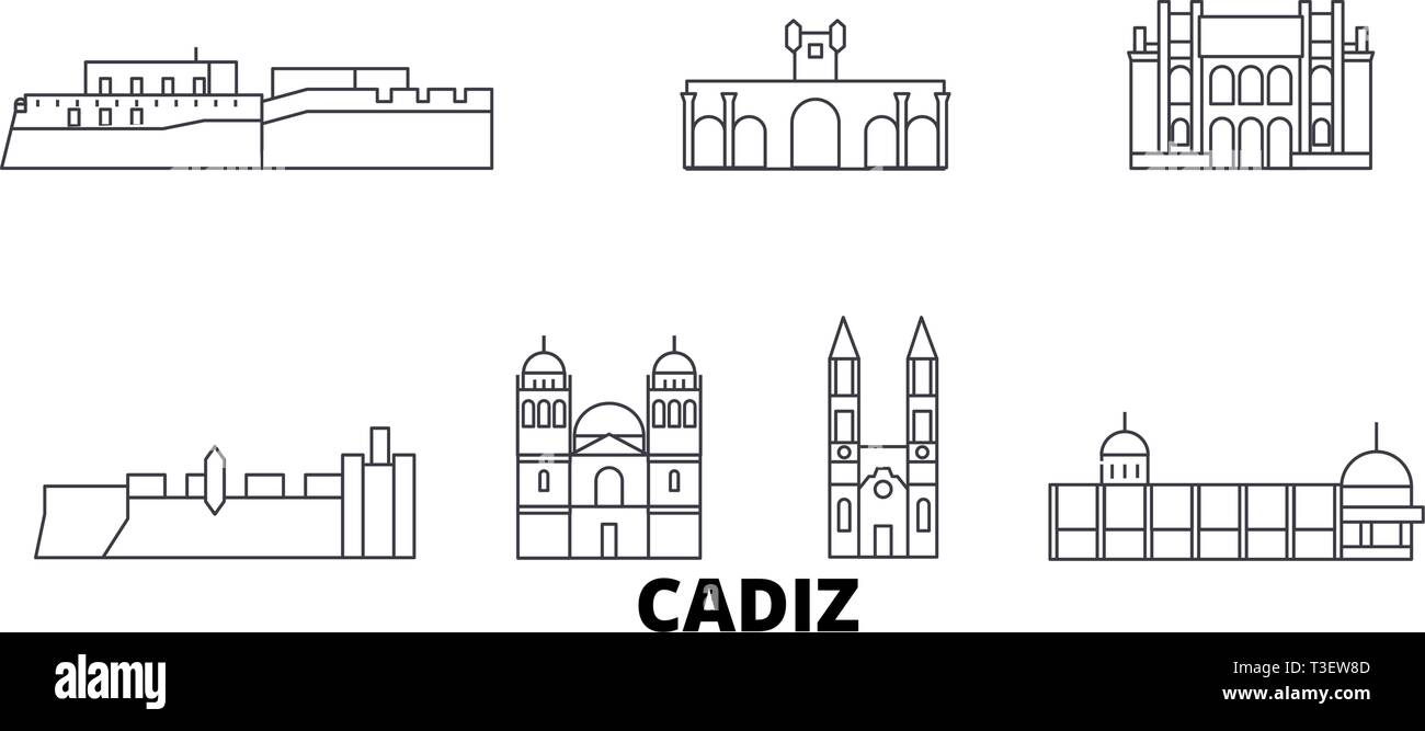 Spain, Cadiz line travel skyline set. Spain, Cadiz outline city vector ...
