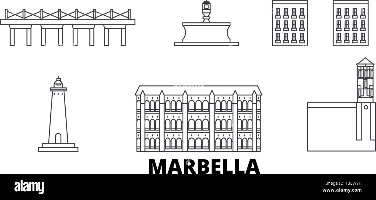 Spain, Marbella line travel skyline set. Spain, Marbella outline city ...
