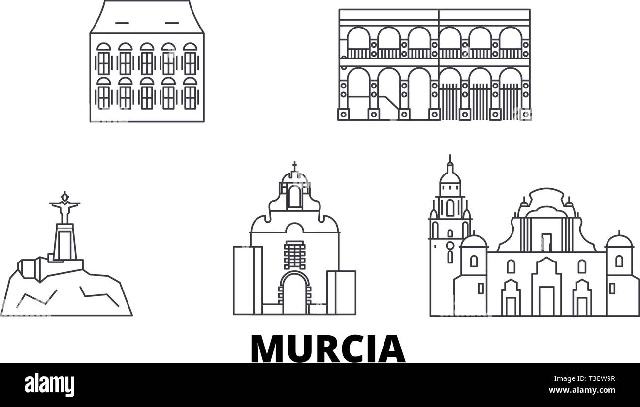 Spain, Murcia line travel skyline set. Spain, Murcia outline city ...