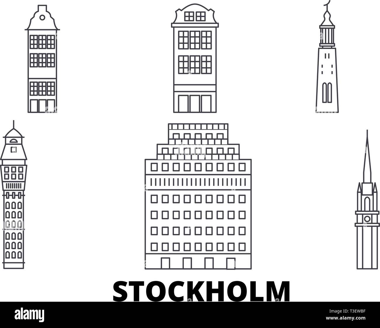 Sweden, Stockholm line travel skyline set. Sweden, Stockholm outline ...