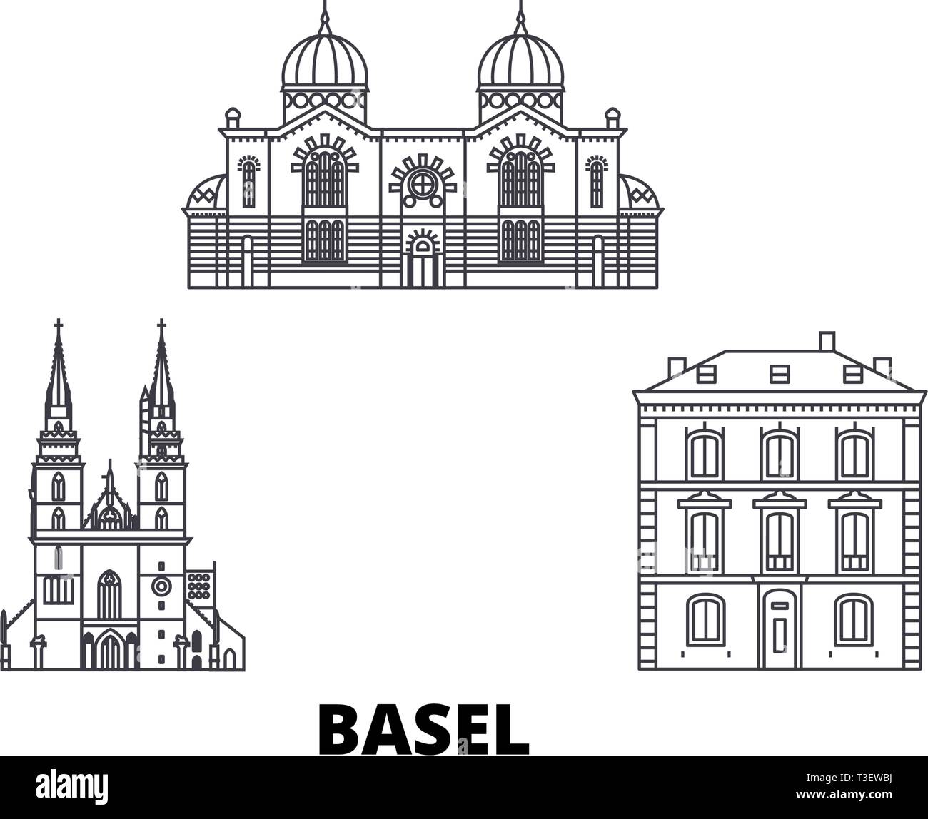 Switzerland, Basel line travel skyline set. Switzerland, Basel outline ...