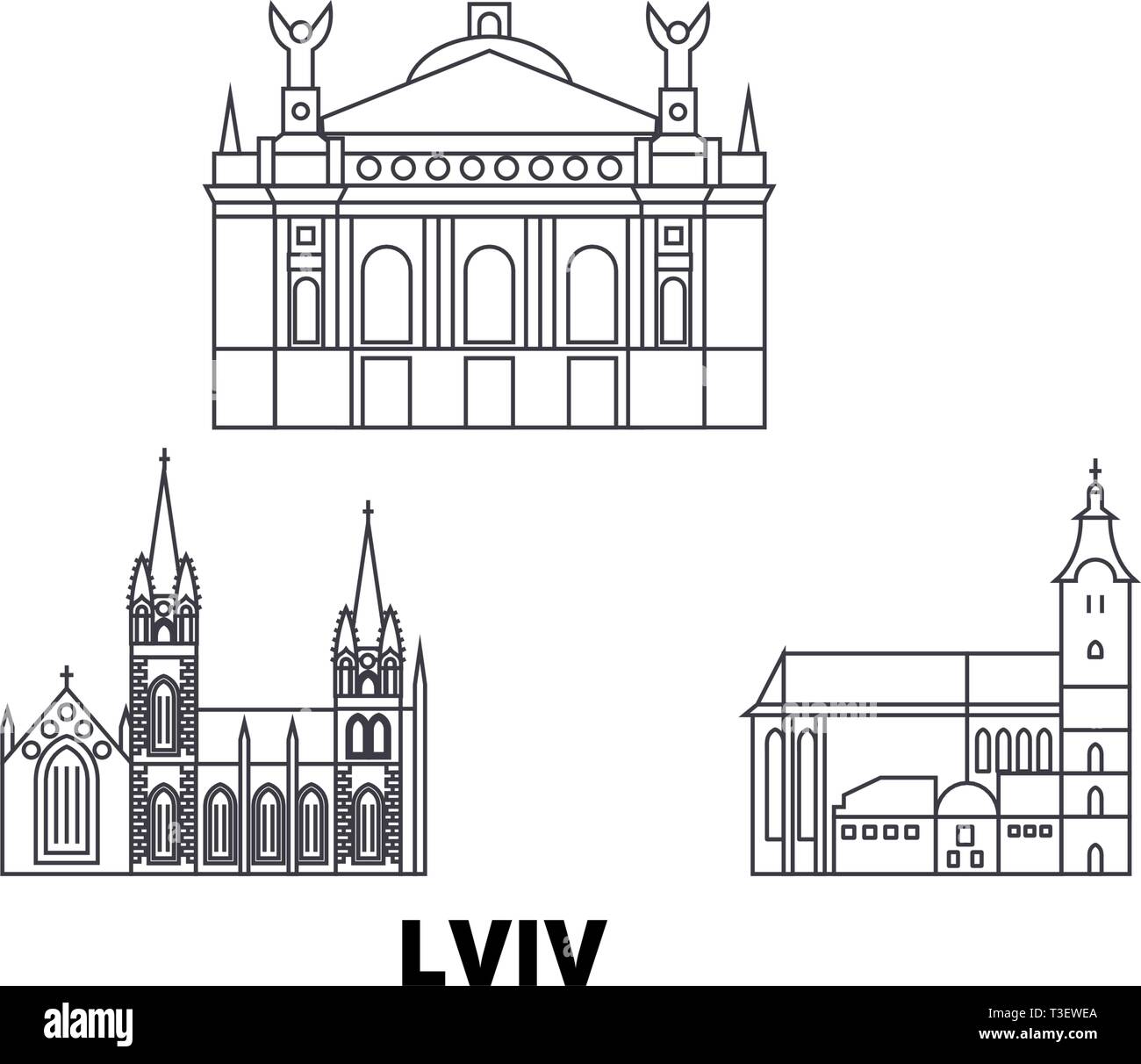 Ukraine, Lviv line travel skyline set. Ukraine, Lviv outline city ...