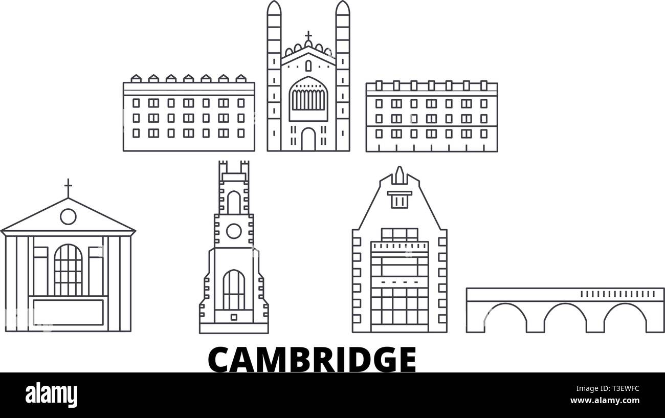 United Kingdom, Cambridge line travel skyline set. United Kingdom ...