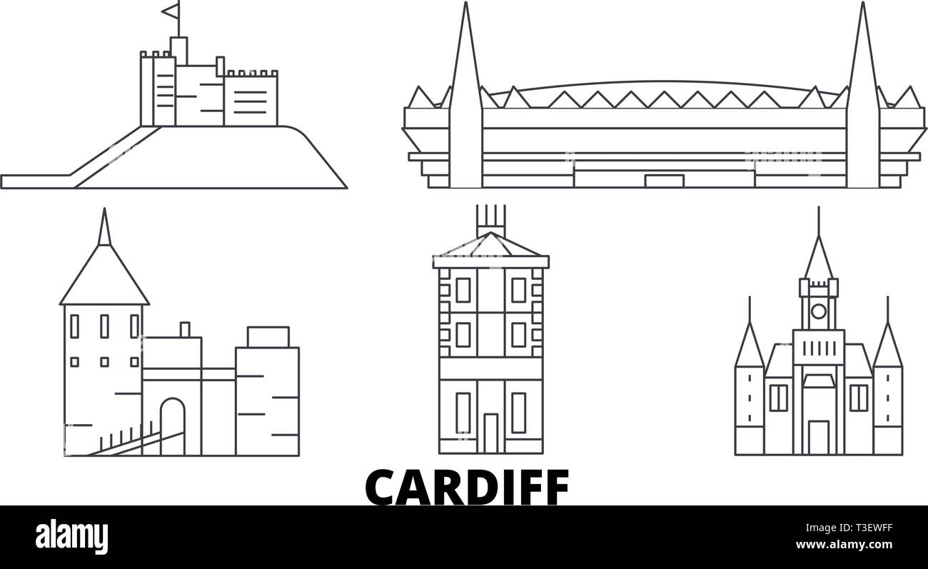 United Kingdom, Cardiff line travel skyline set. United Kingdom ...