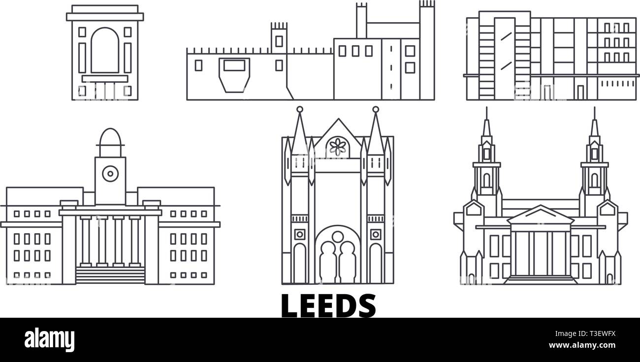 United Kingdom, Leeds line travel skyline set. United Kingdom, Leeds ...