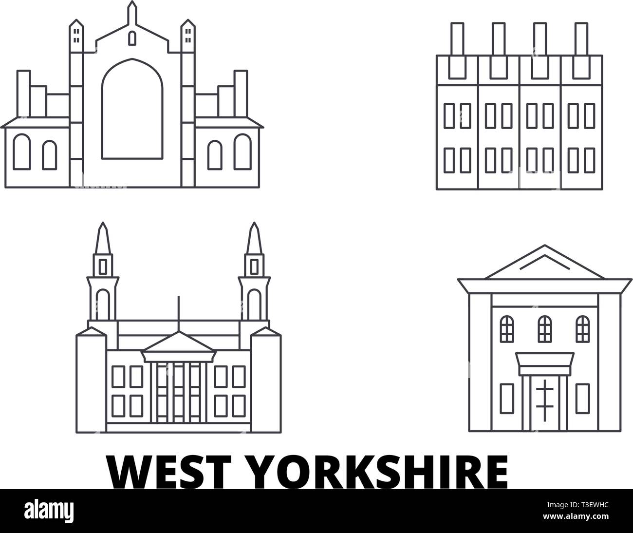 United Kingdom, West Yorkshire line travel skyline set. United Kingdom ...