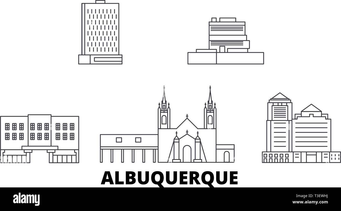 United States, Albuquerque line travel skyline set. United States ...