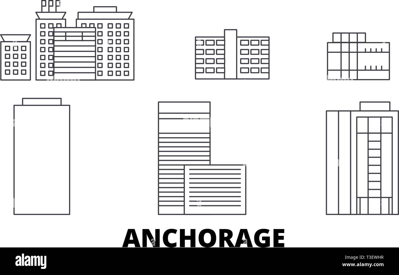 United States, Anchorage line travel skyline set. United States ...