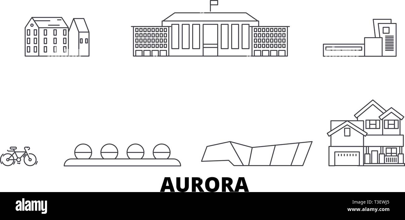 United States, Aurora line travel skyline set. United States, Aurora ...