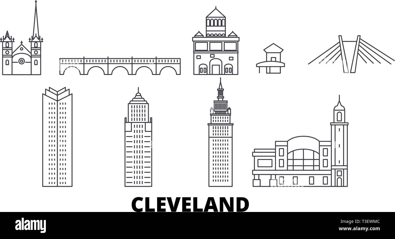 United States, Cleveland line travel skyline set. United States ...