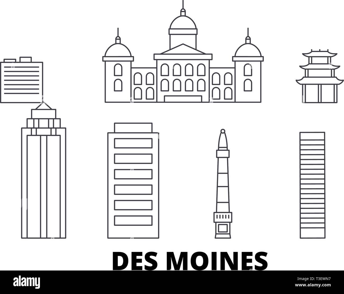 United States, Des Moines line travel skyline set. United States, Des ...