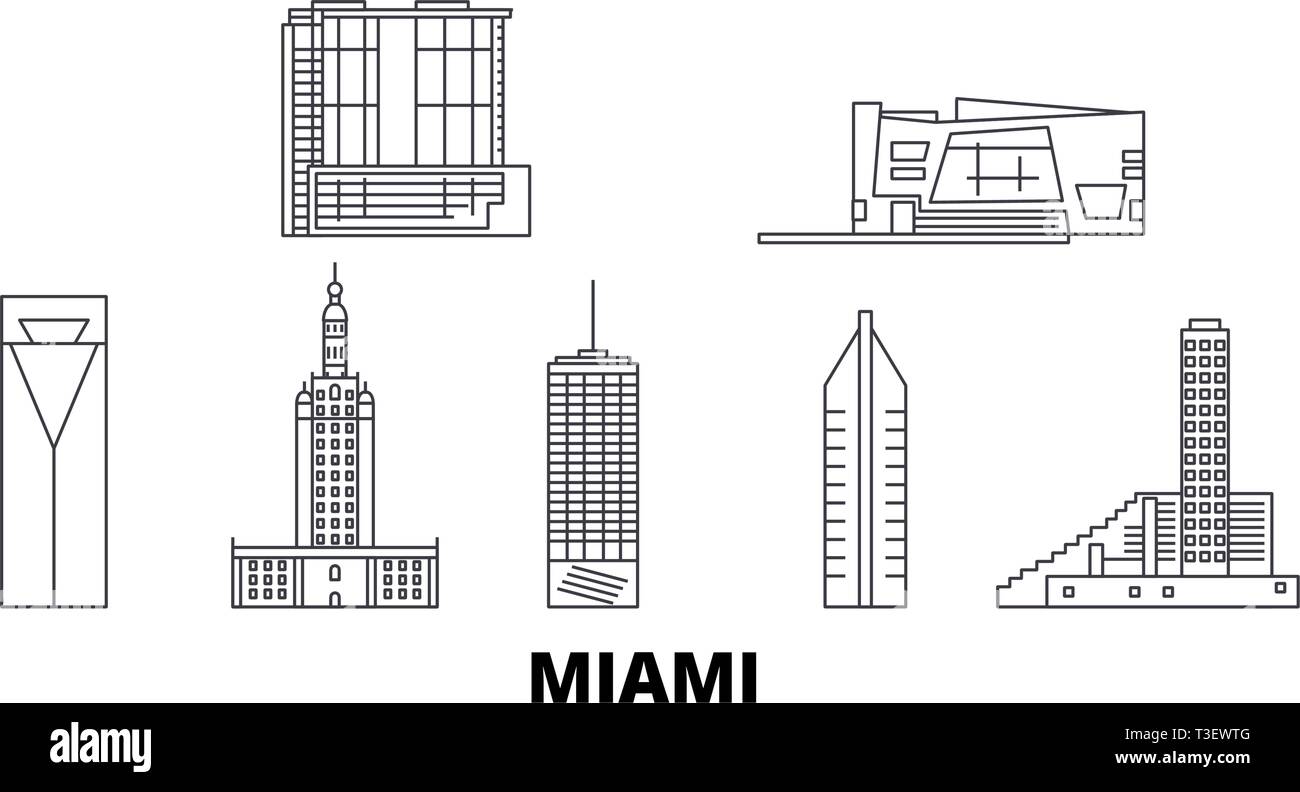 United States, Miami line travel skyline set. United States, Miami ...