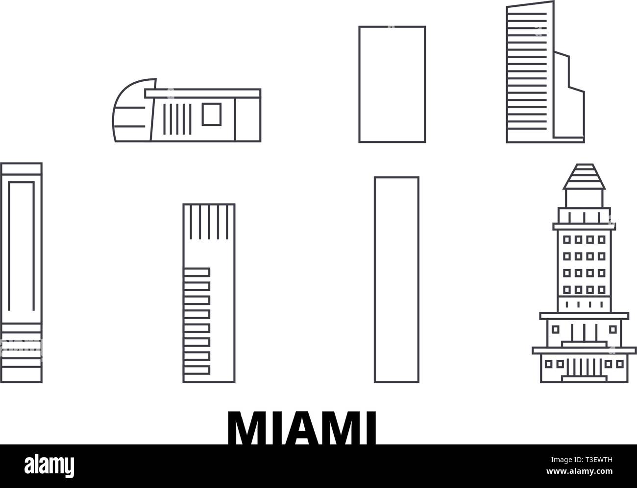 United States, Miami City line travel skyline set. United States, Miami ...