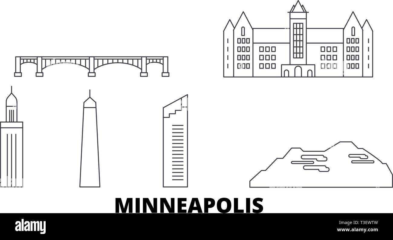 United States, Minneapolis line travel skyline set. United States ...