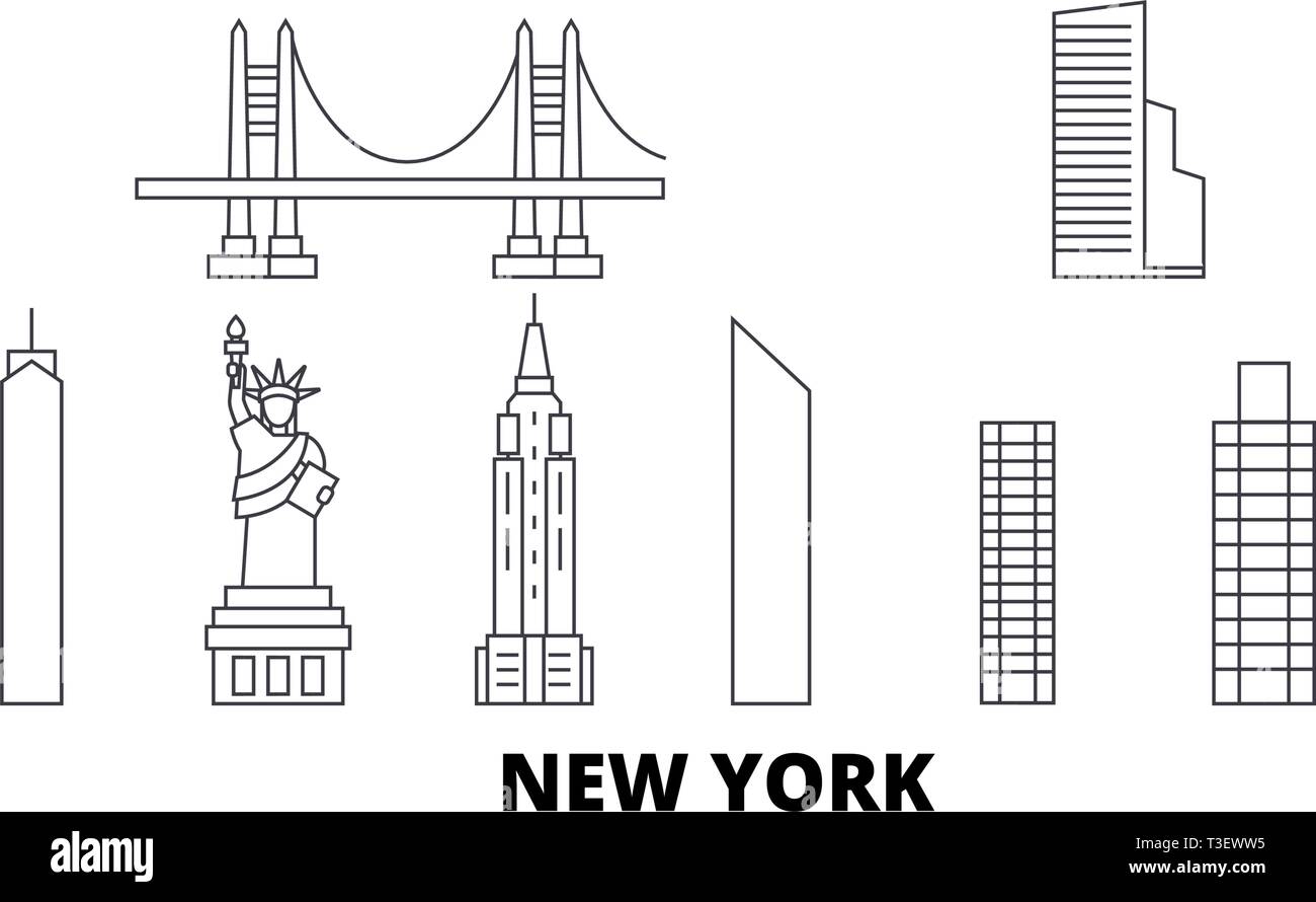 United States, New York line travel skyline set. United States, New ...