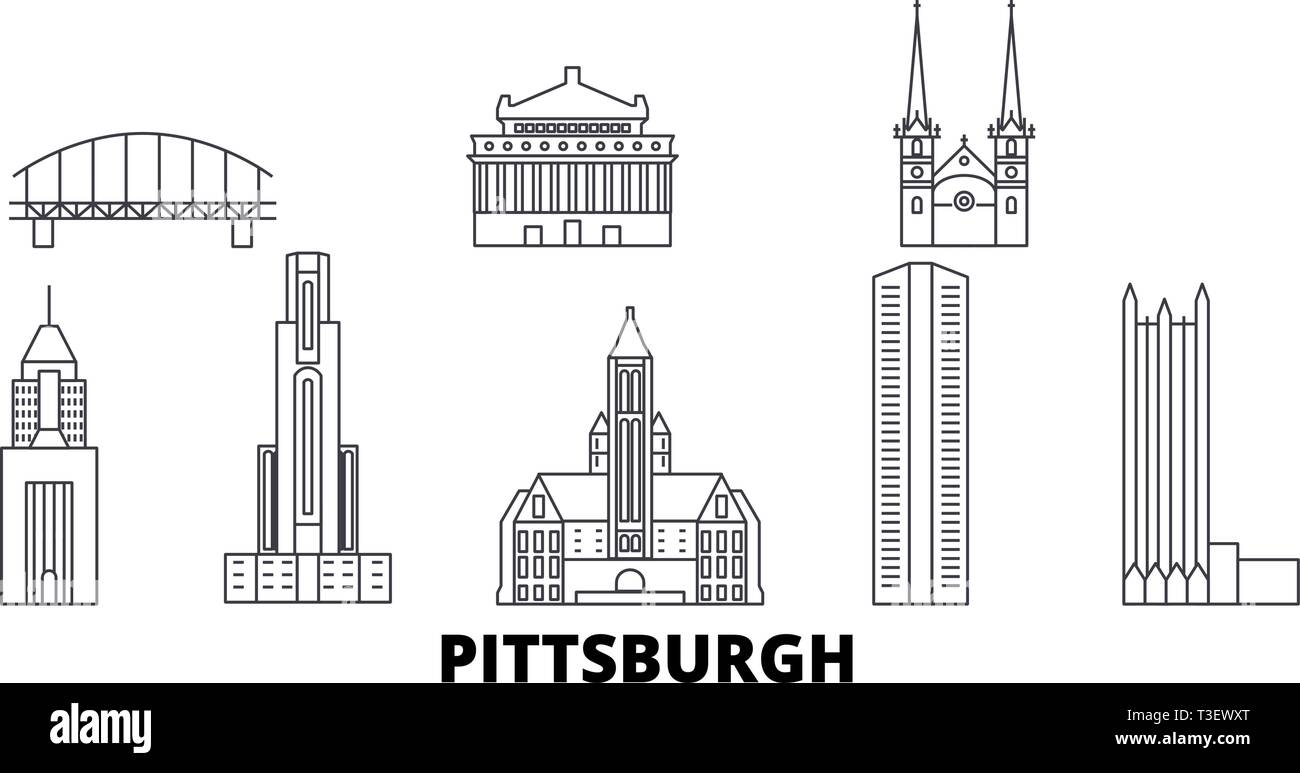 United States, Pittsburgh line travel skyline set. United States ...
