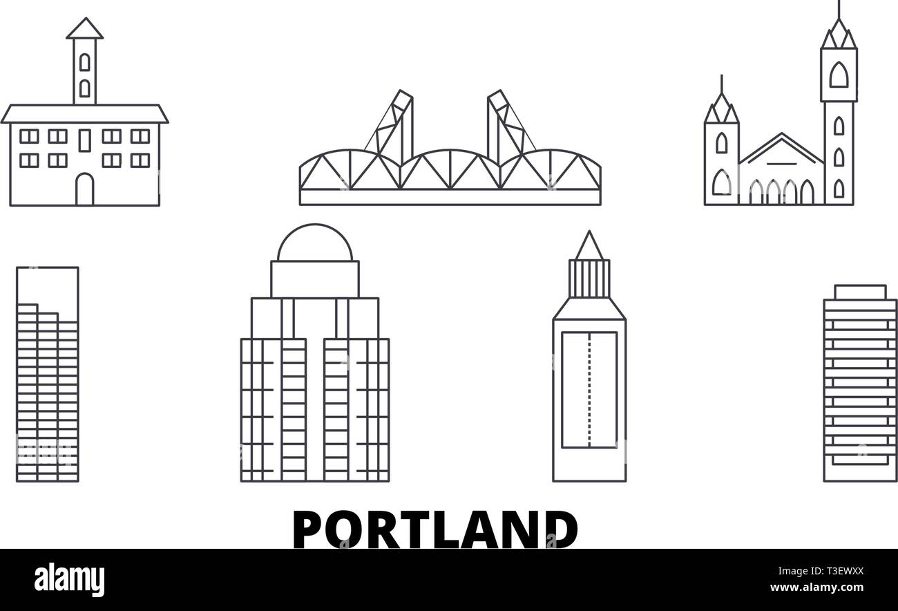United States, Portland line travel skyline set. United States ...