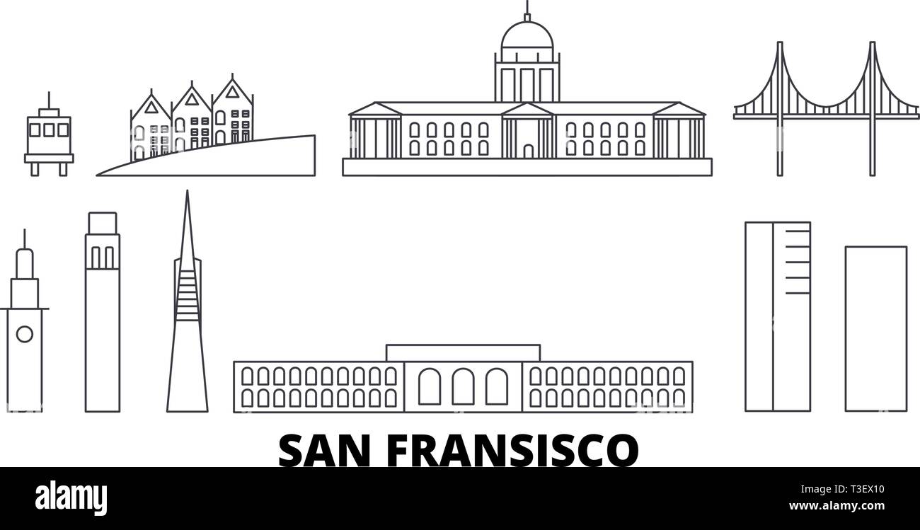United States, San Francisco line travel skyline set. United States ...