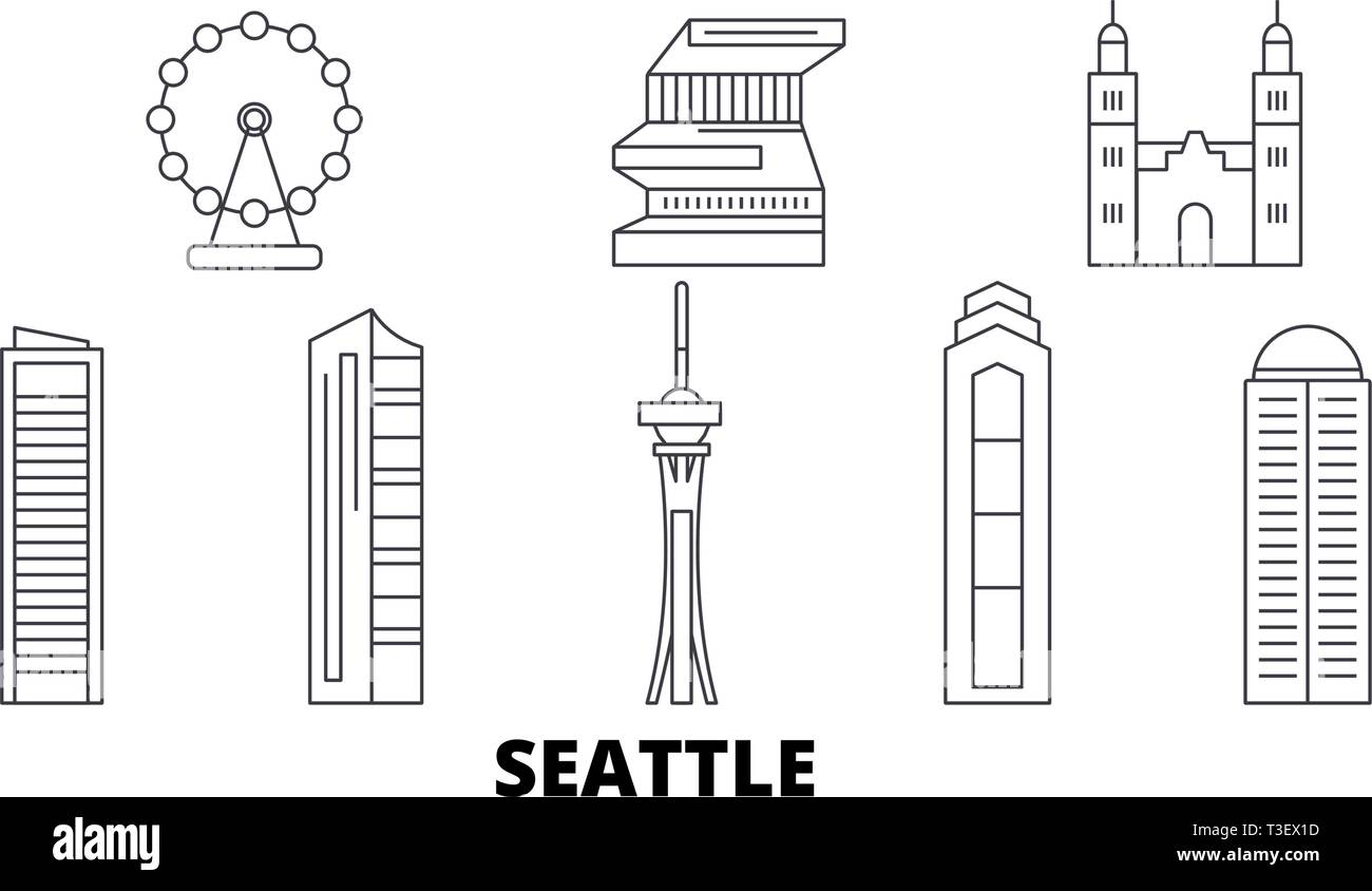 United States, Seattle line travel skyline set. United States, Seattle ...