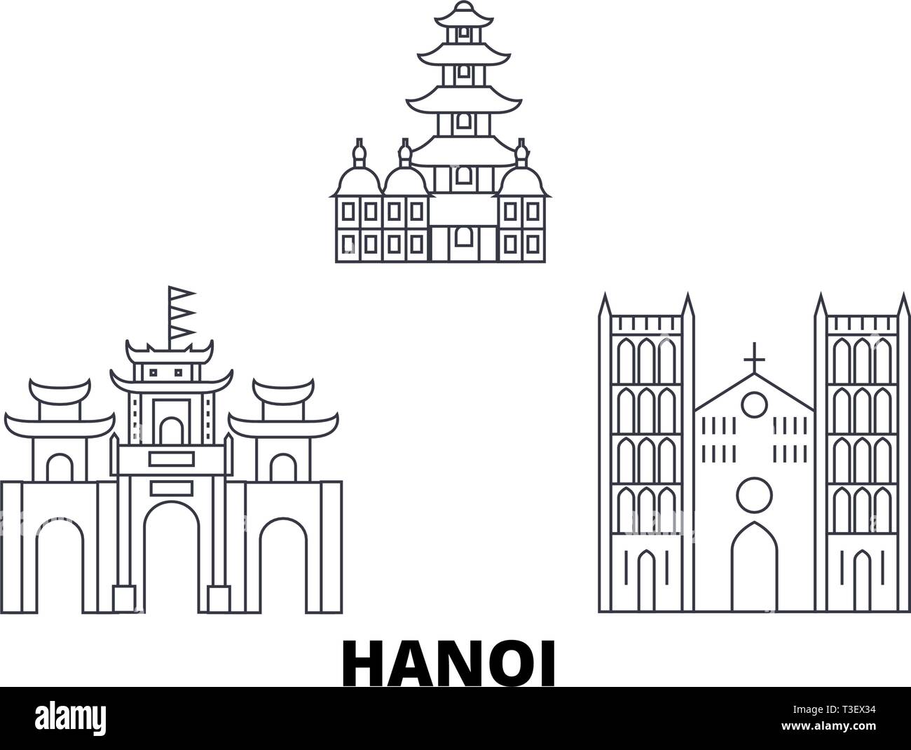 Vietnam Hanoi Line Travel Skyline Set Vietnam Hanoi Outline City