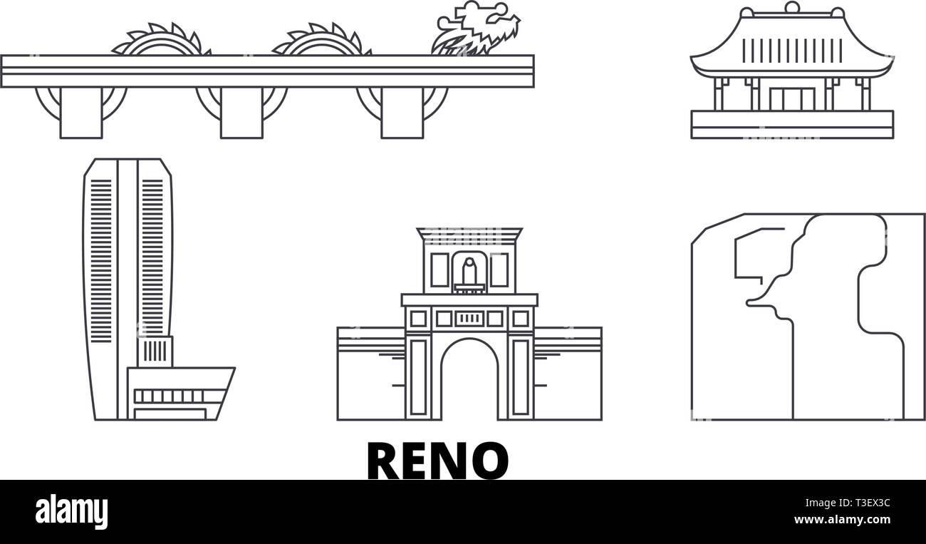 Vietnam, Reno, Danang line travel skyline set. Vietnam, Reno, Danang ...
