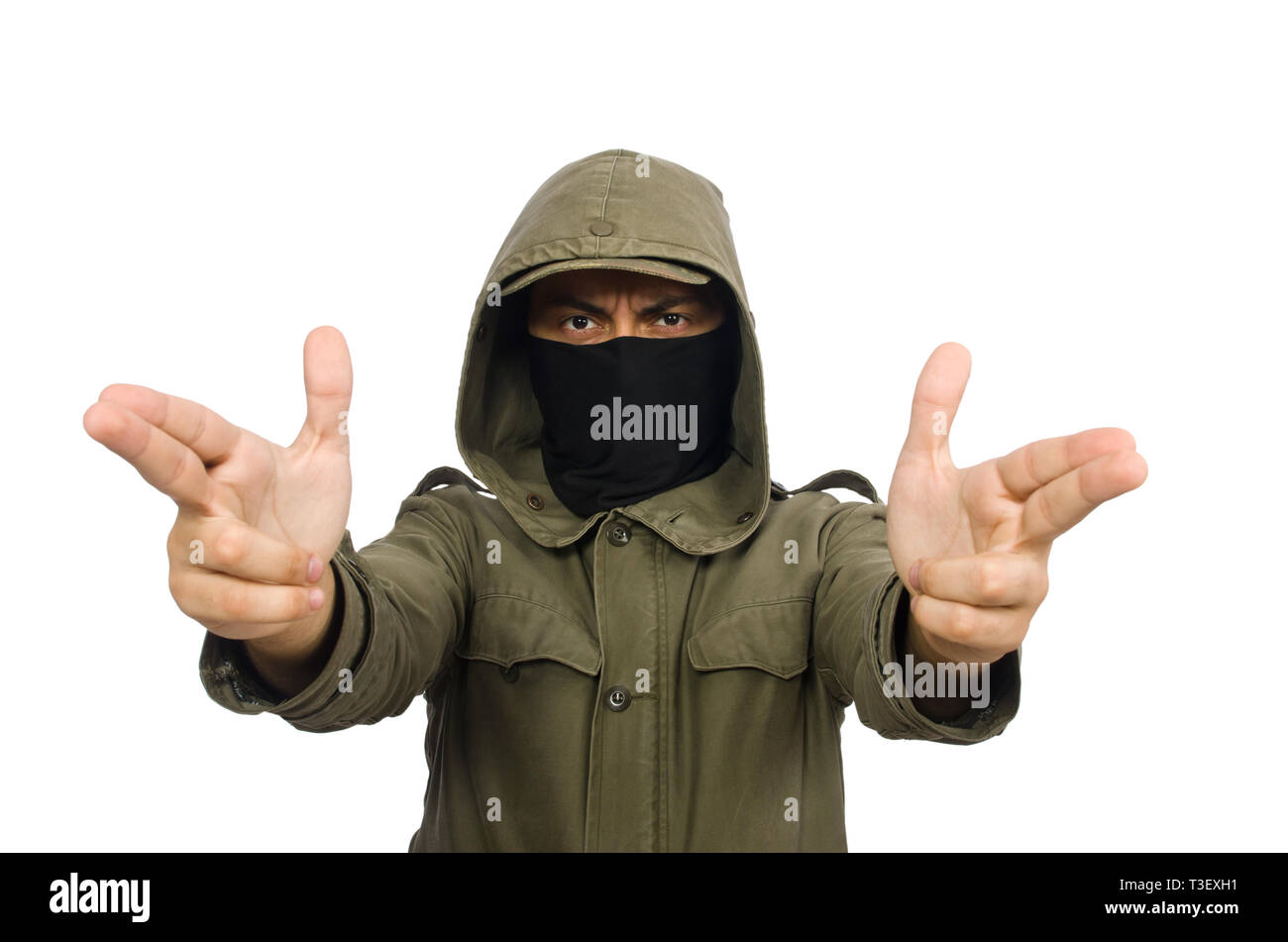 Criminal wearing mask isolated on white Stock Photo - Alamy