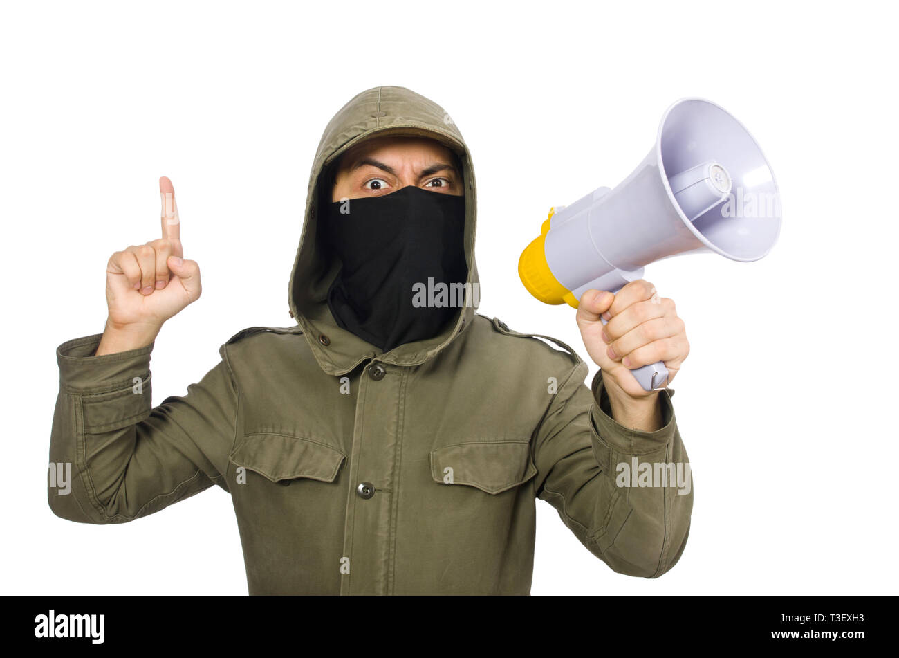 Criminal wearing mask isolated on white Stock Photo - Alamy