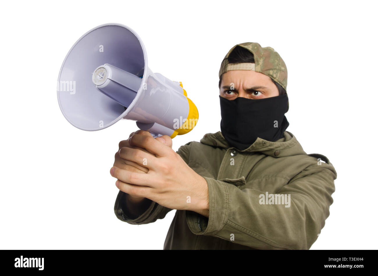 Criminal wearing mask isolated on white Stock Photo - Alamy