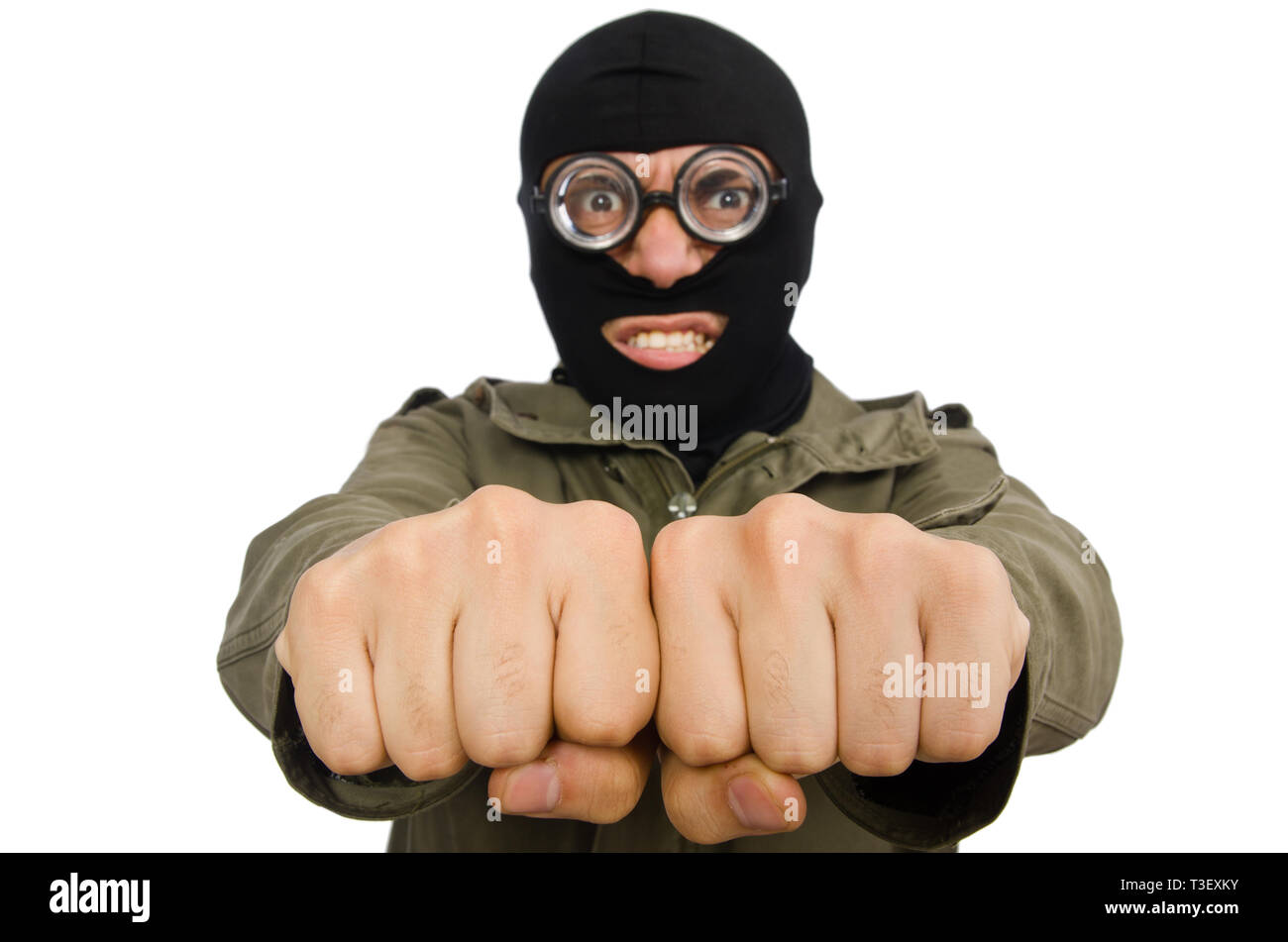 Criminal wearing mask isolated on white Stock Photo - Alamy
