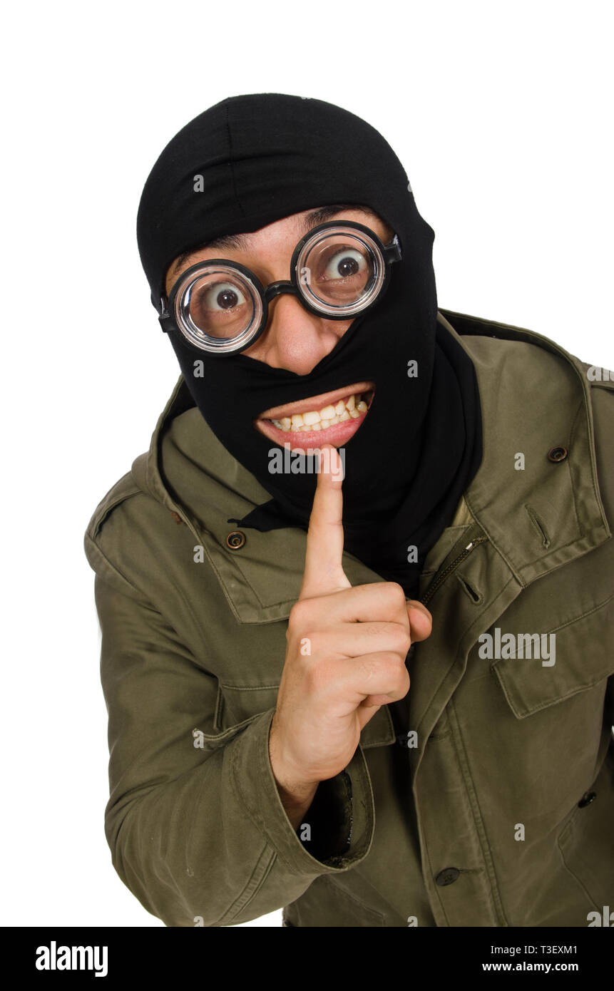 Criminal wearing mask isolated on white Stock Photo - Alamy
