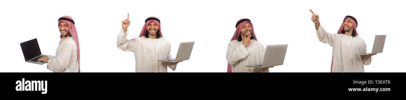 Arab man with laptop isolated on white Stock Photo - Alamy