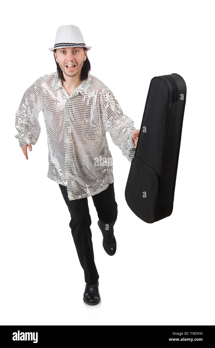 Travelling musician isolated on white Stock Photo - Alamy