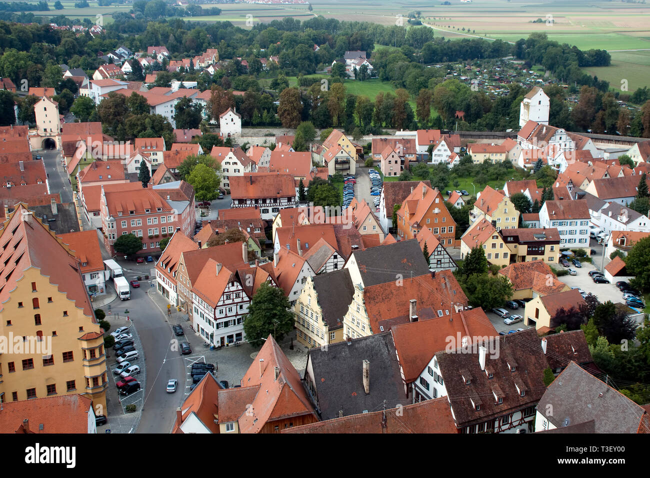 Nordlingen Germany, view across old town to surrounding countryside ...