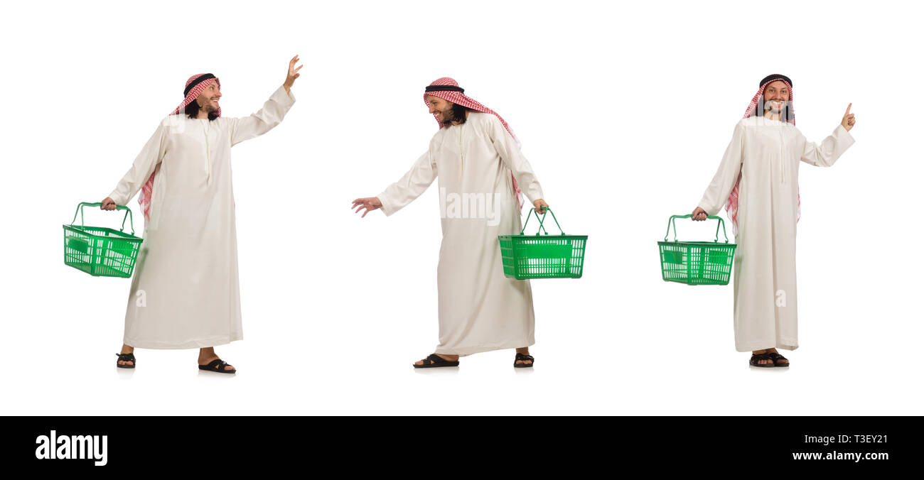 Arab man doing shopping isolated on white Stock Photo - Alamy