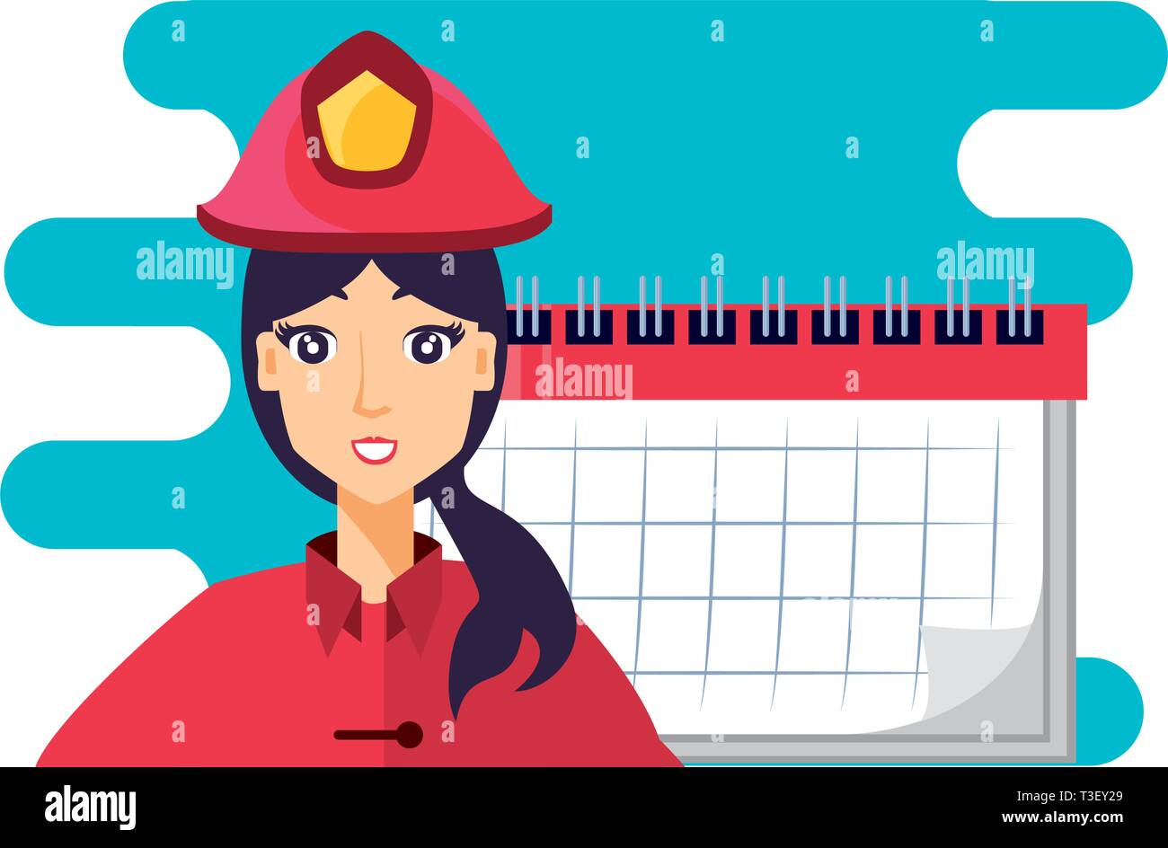 firefighter professional female with calendar character vector ...