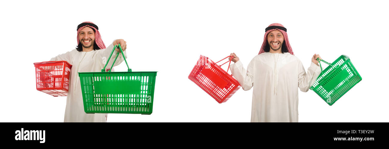 Arab man doing shopping isolated on white Stock Photo - Alamy