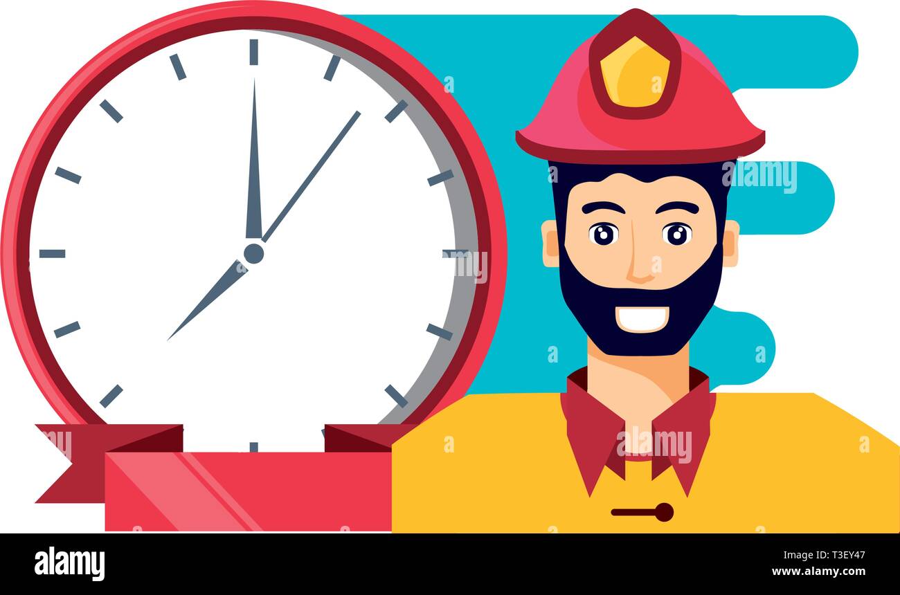 firefighter professional with clock time vector illustration design ...