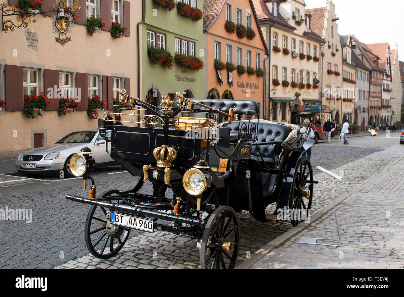 Rothenburg ob der Tauber Germany Sep 17 2008, restored carriage parked ...